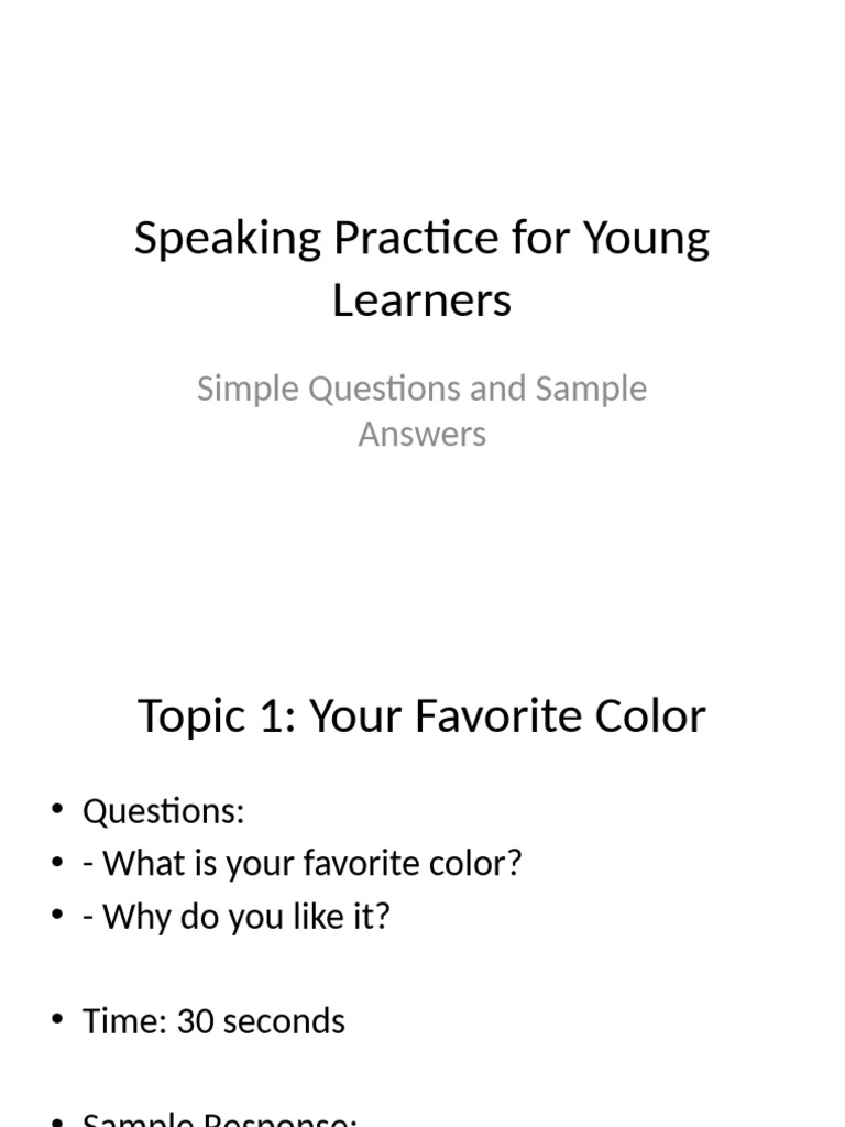 Speaking Practice Young Learners Extended | PDF