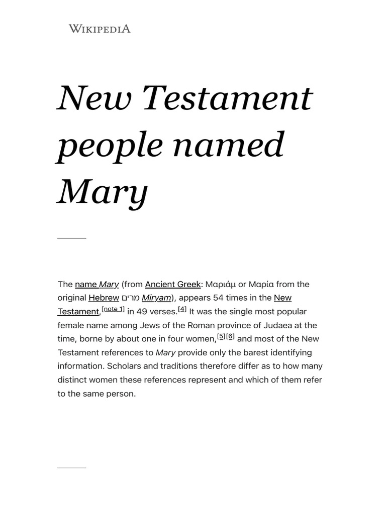 New Testament People Named Mary - Wikipedia | PDF | Mary, Mother Of ...