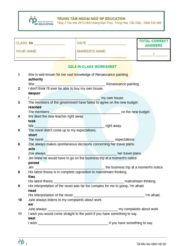 9a Q2L8 In-Class Worksheet | PDF