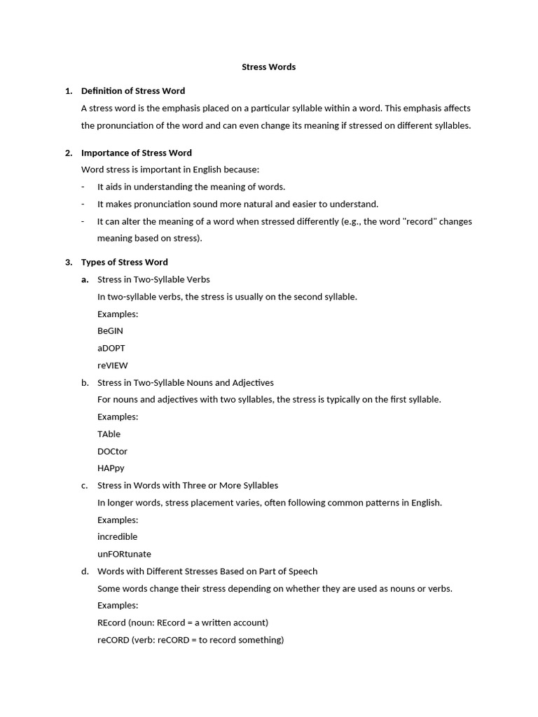Stress Words | PDF | Stress (Linguistics) | Word