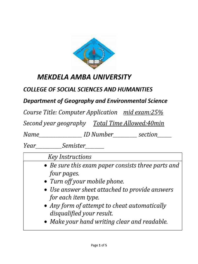 Computer Application Mid Exam Instructions | PDF