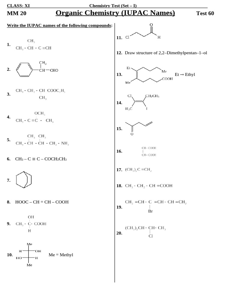 IUPAC Naming Practice for Organic Chemistry | PDF