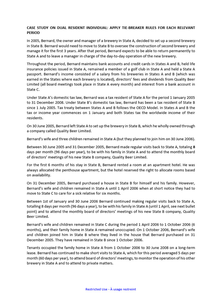 Case Study On Dual Resident Individual | PDF | Taxes | Economies