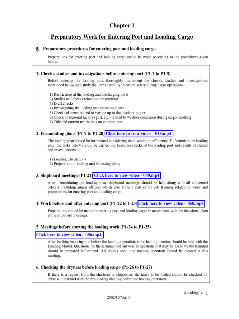 Preparatory Work For Entering Port and Loading Cargo | PDF | Ships | Port