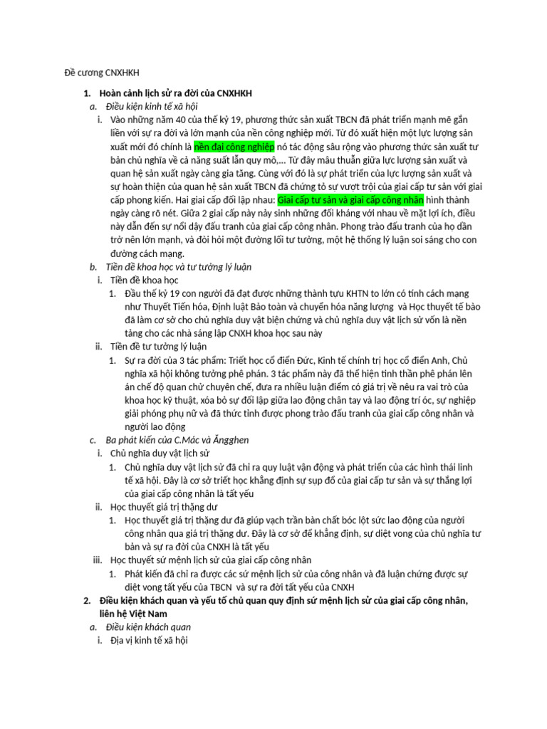 Đề Cương CNXHKH | PDF