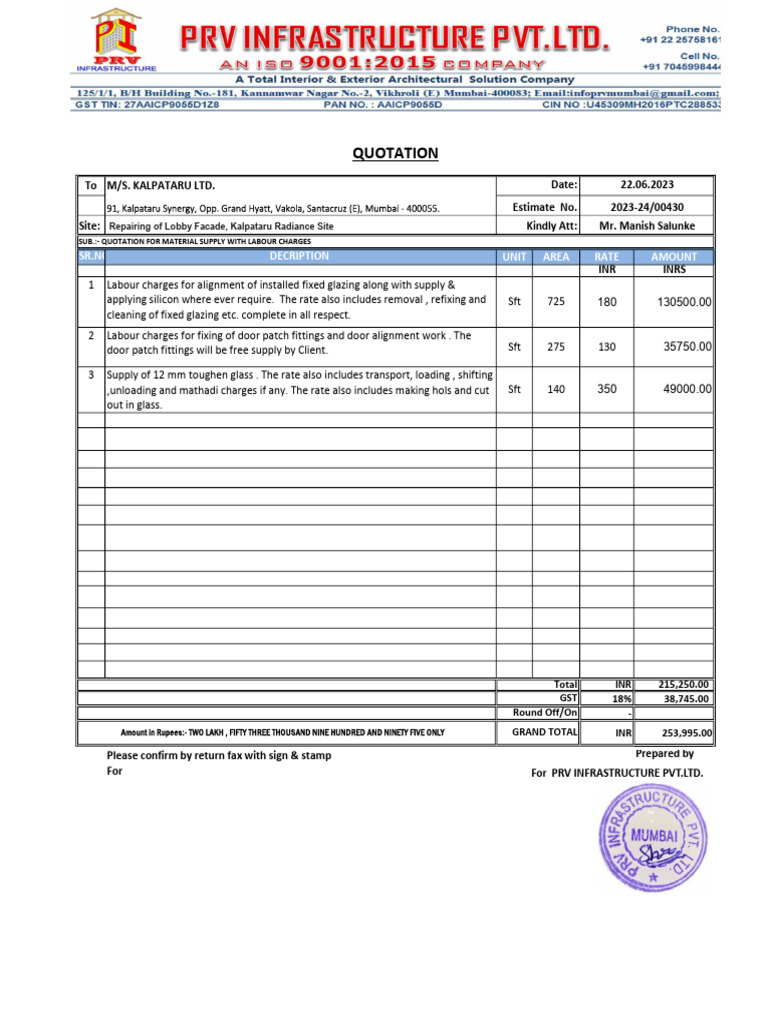 Quotation For Kalpataru Ltd. Radiance Site Dtd. 22.06.2023 | PDF | Finance & Money Management ...