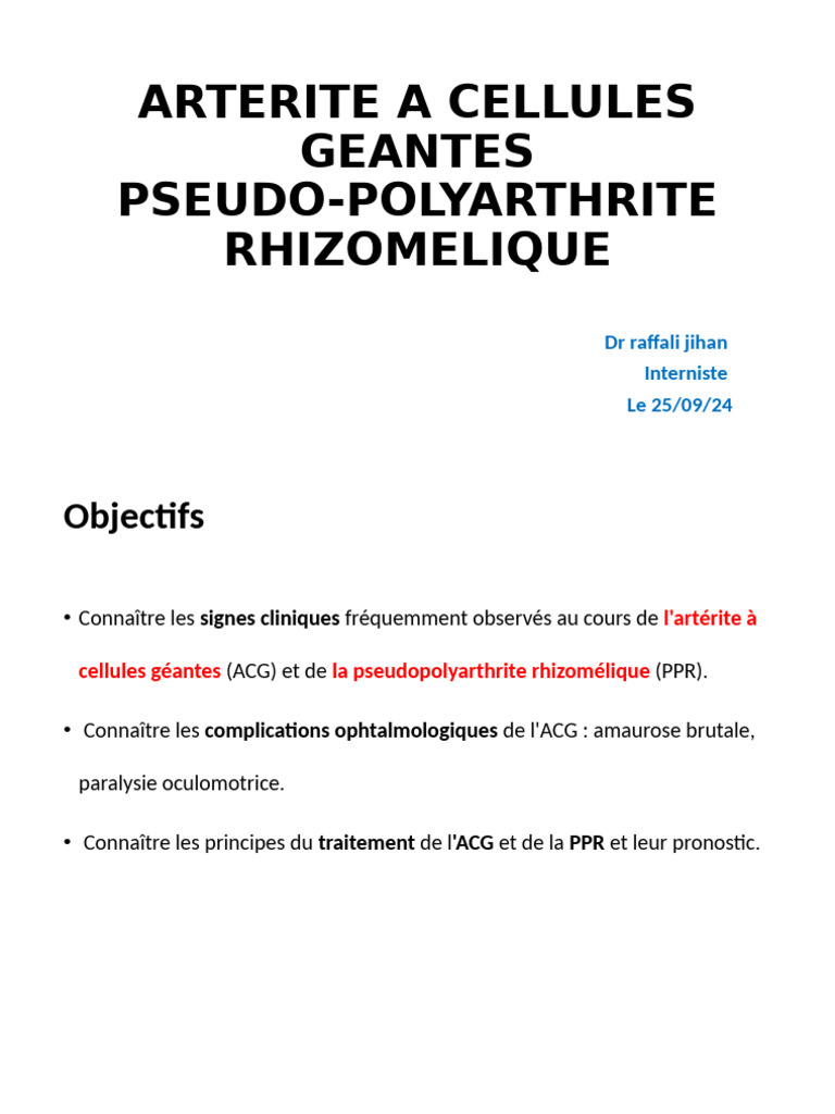 Artérite à Cellules Géantes et PPR | PDF | Médecine clinique ...