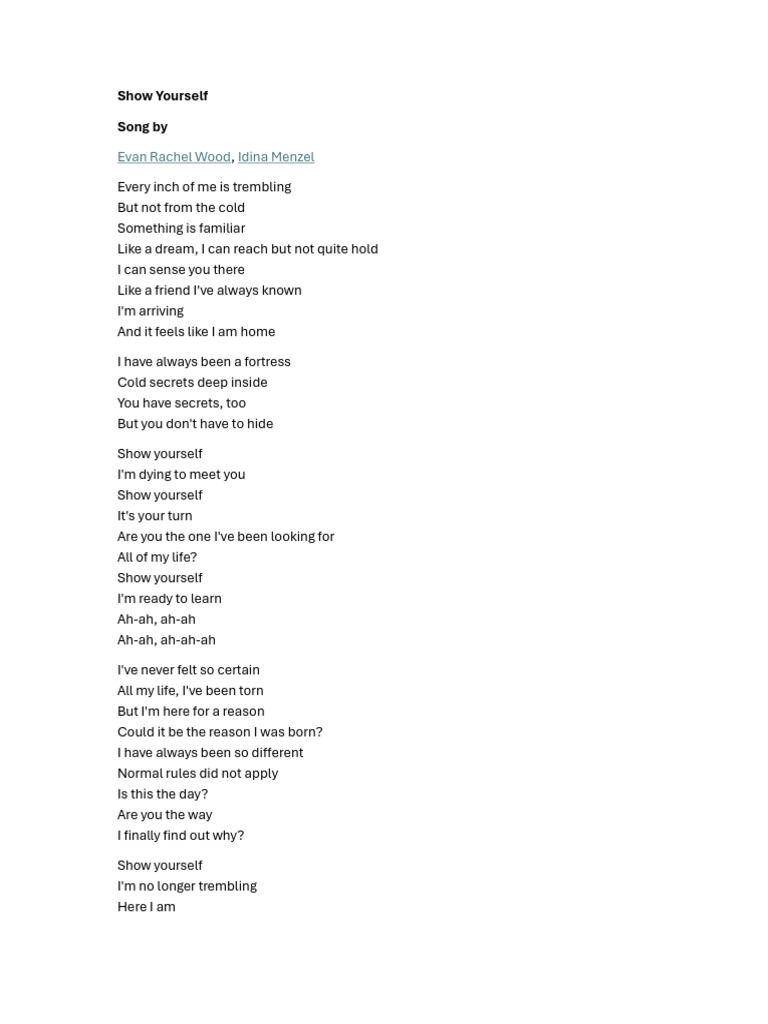 "Show Yourself Lyrics - Evan Rachel Wood" | PDF