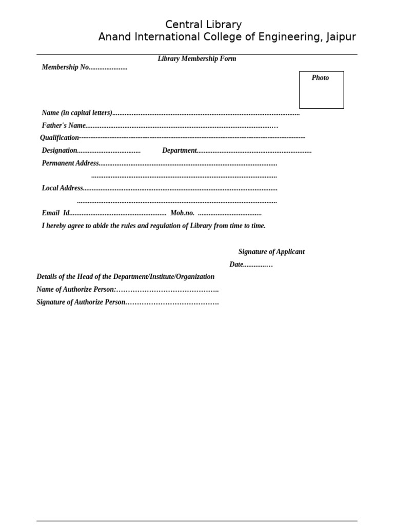Anand Library Membership Form | PDF | Games & Activities | Home & Garden