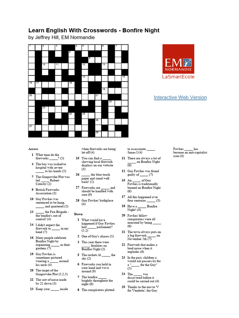 4L2 Bonfire Night Crossword | PDF | Guy Fawkes | Fireworks
