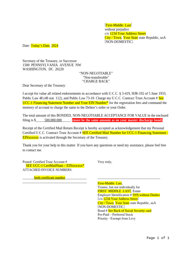 Charge Back Secretary Treasury Template | PDF | Social Security Number