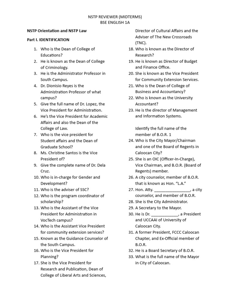 NSTP Reviewer (Week 1-8) | PDF | Self Awareness | Flag