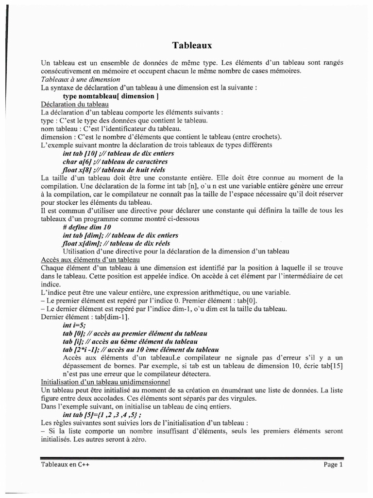 Tableaux en C++ | PDF