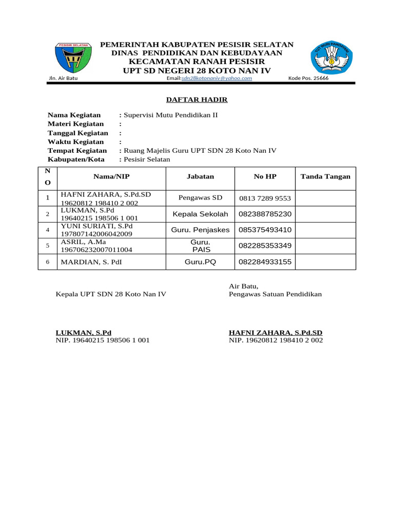 Contoh Absen Supervisi 2 Dan 3 | PDF