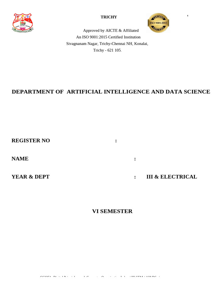 CS 3351 - CSE DPCO Lab Record | PDF | Engineering | Artificial Intelligence