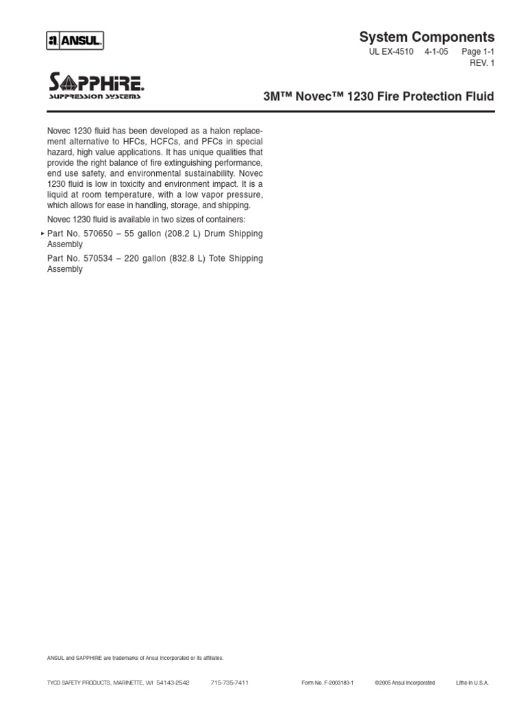 3m Novec 1230 Fire Protection Fluid F 2003183 - 2 | PDF