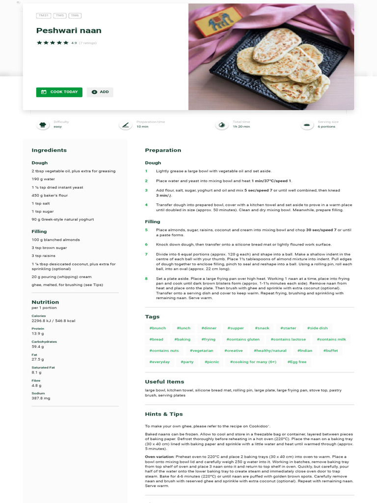 Peshwari Naan - Cookidoo® - The Official Thermomix® Recipe Platform 2 | PDF | Dough | Breads