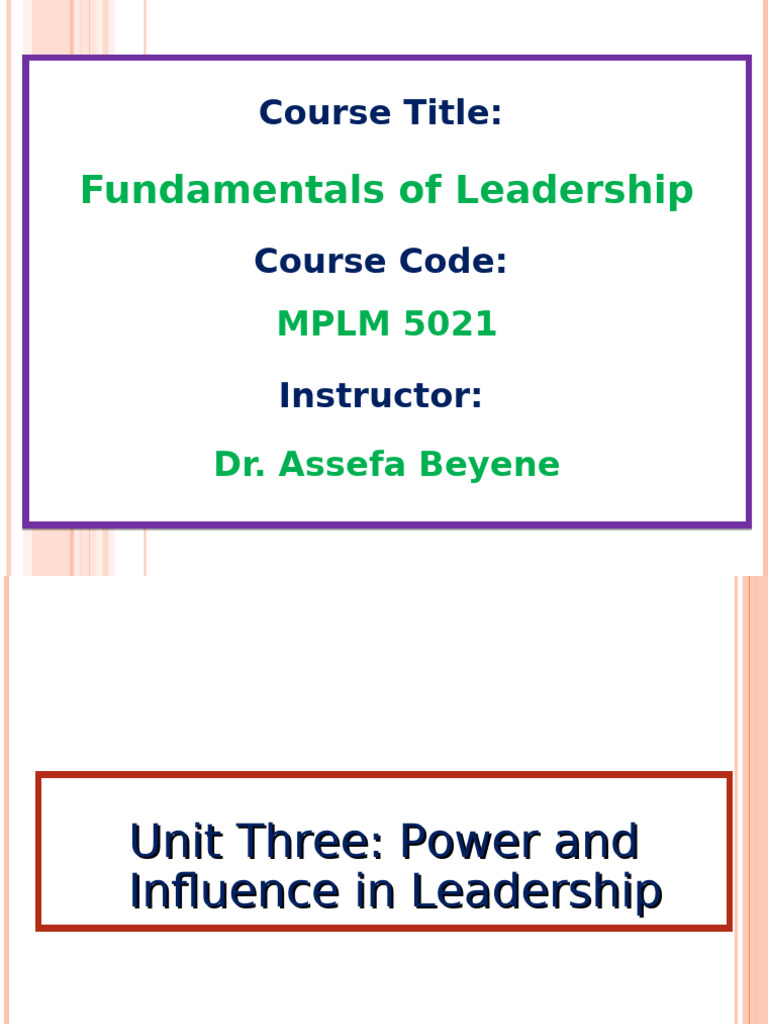 Unit Three-Power and Influence in Leadership | PDF | Power (Social And Political) | Attitude ...