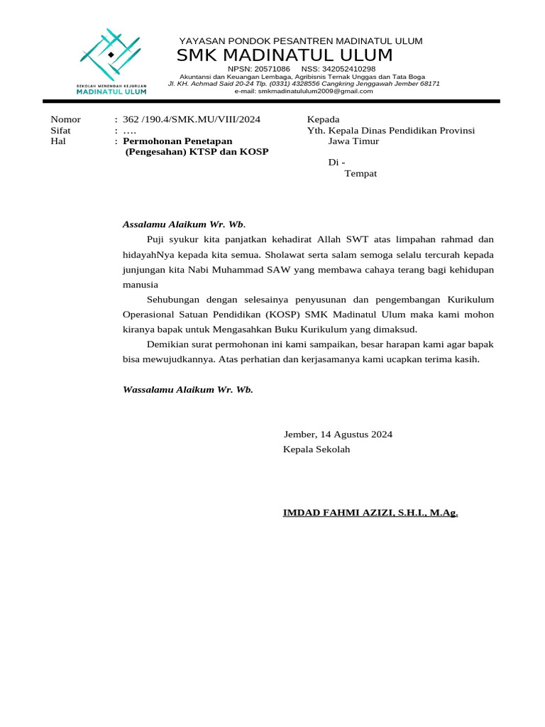 Surat Permohonan Dinas Pendidikan Jatim | PDF