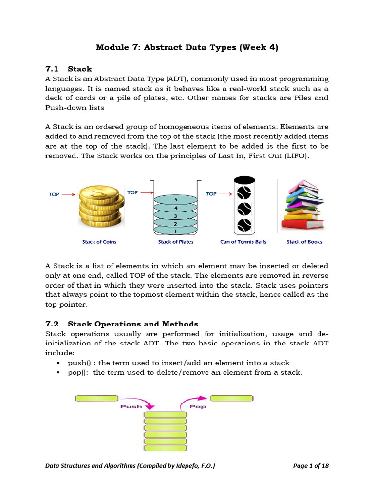 Module 7 - Basic ADTS (Stack Data Structures) | PDF | Algorithms And ... Module 7 - Basic ADTS (Stack Data Structures) | PDF | Algorithms And ...
