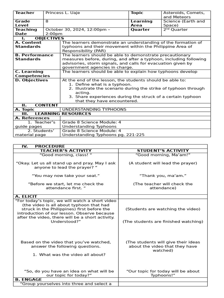 Detailed Lesson Plan | PDF | Tropical Cyclones | Cyclone