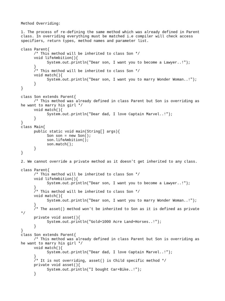 Class 11 Method Overriding Pdf Method Computer Programming Class Computer Programming