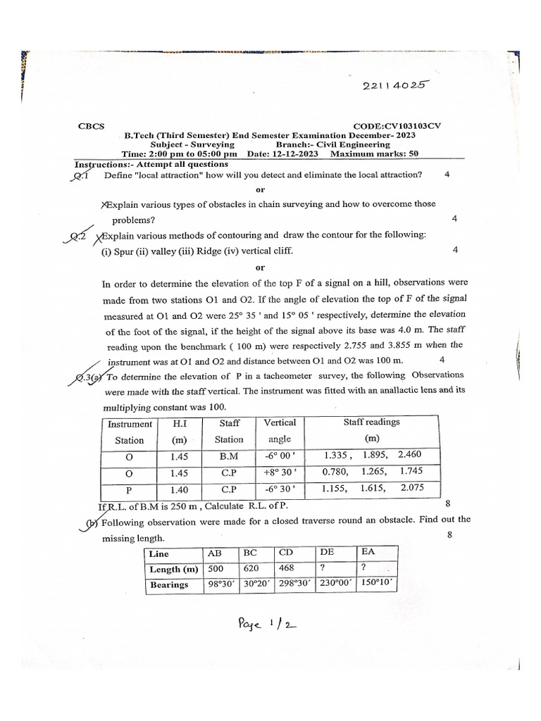 Civil 3rd Sem (End Sem Pyq) 2023 | PDF