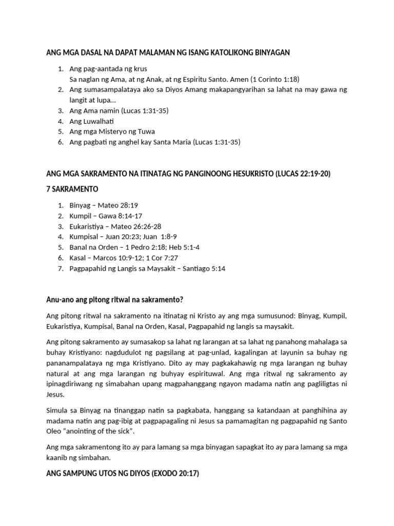 Ang Mga Dasal Na Dapat Malaman NG Isang Katolikong Binyagan | PDF