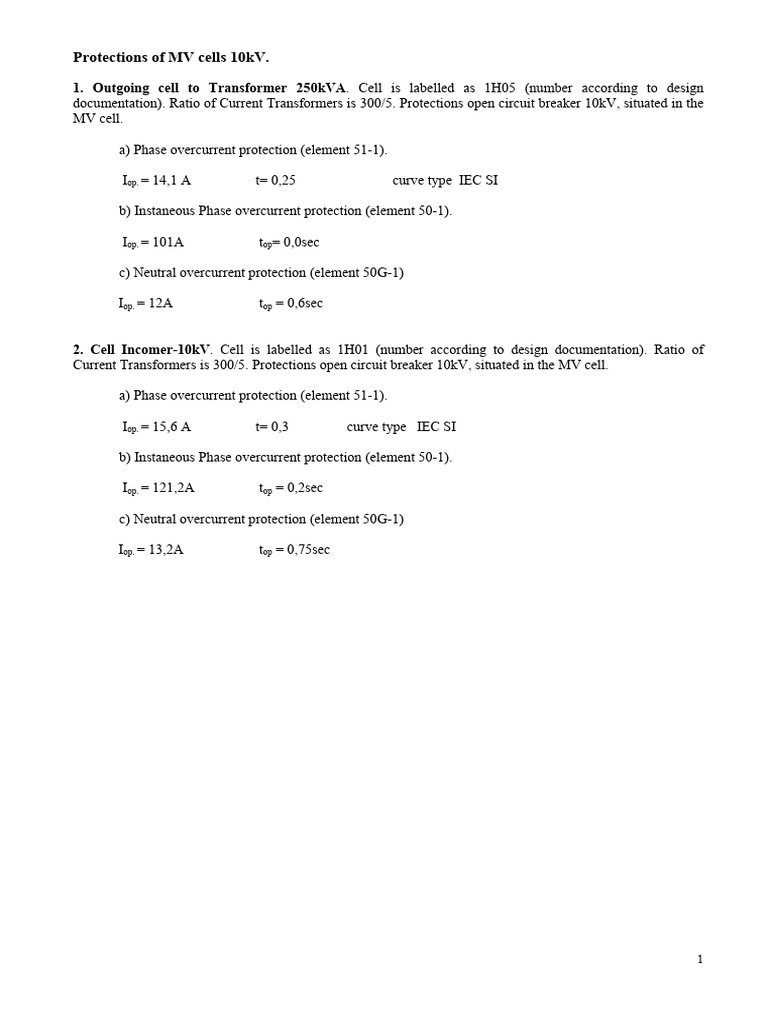 Annex 8 Relay Settings Cells 10кV | PDF