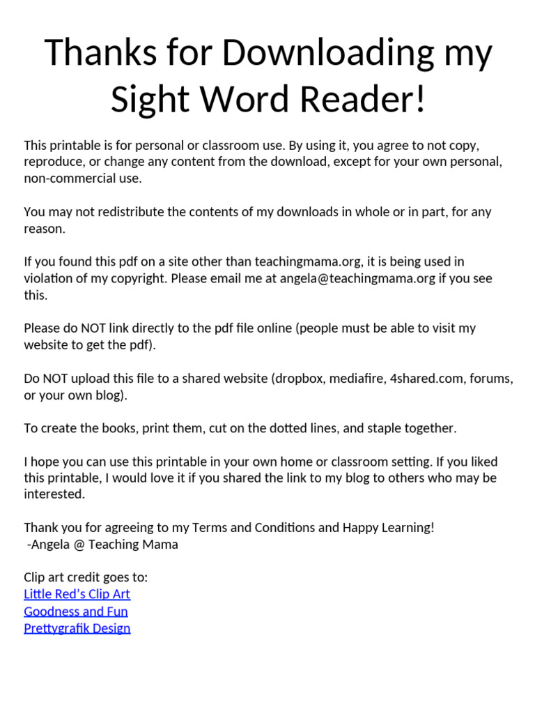 Sight Word Reader A | PDF