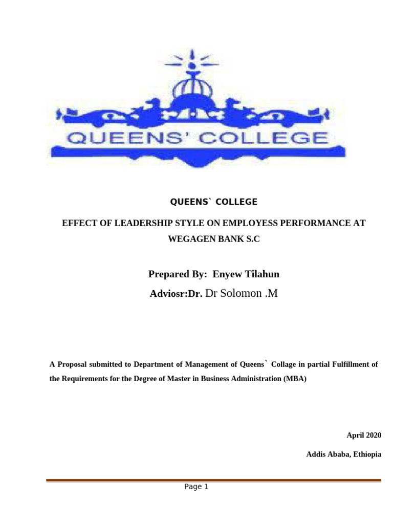 Enyew Proposal | PDF | Leadership | Transformational Leadership