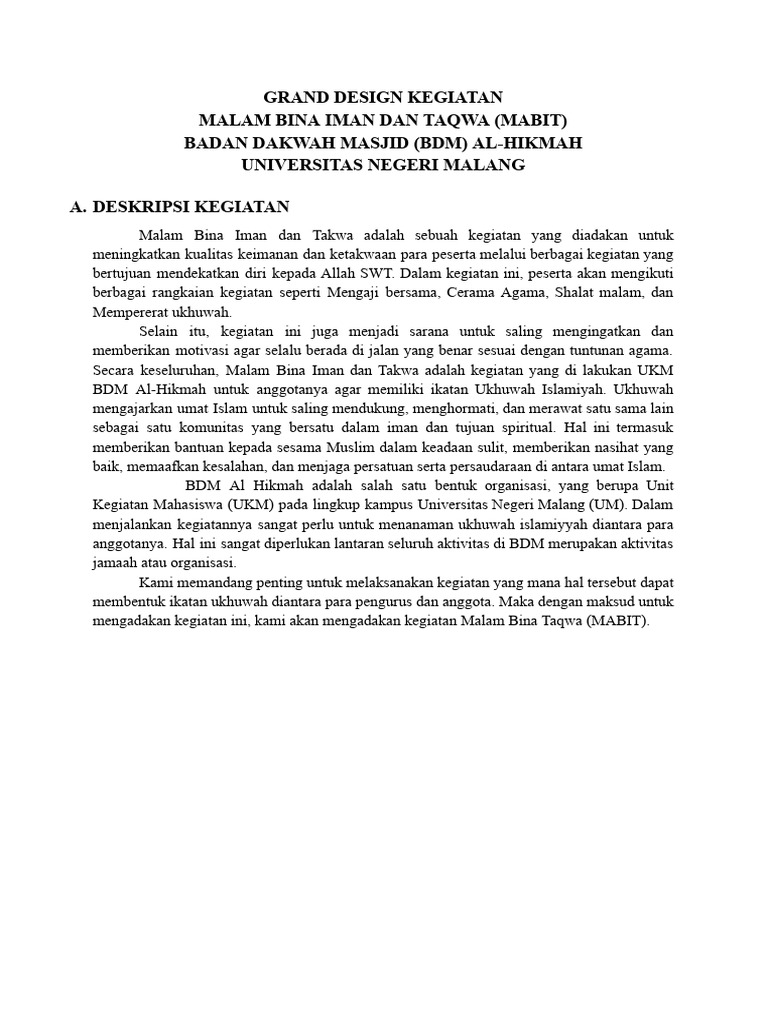 Grand Design Mabit | PDF | Pengembangan Diri