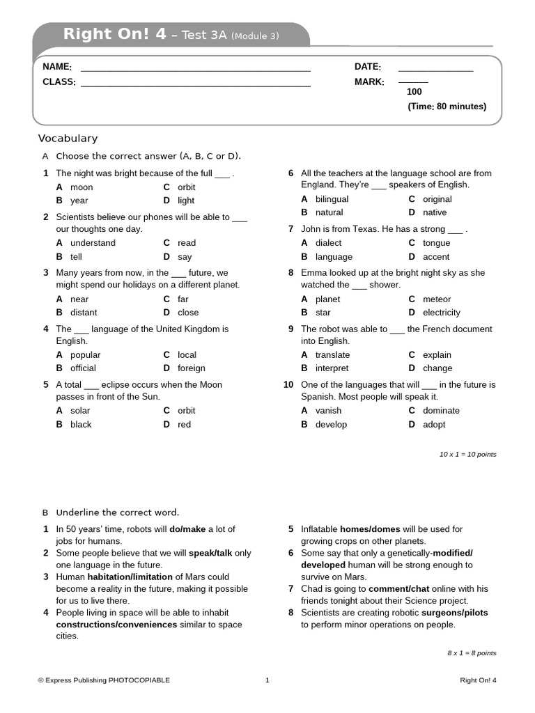 07 Right On 4 - SERB - Test 3A - Mod 3 | PDF | Curiosity (Rover) | Mars