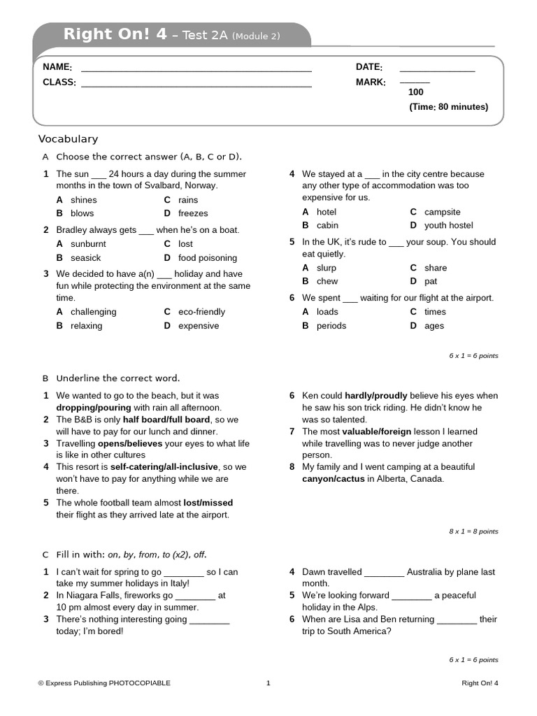 04 Right On 4 - SERB - Test 2A - Mod 2 | PDF