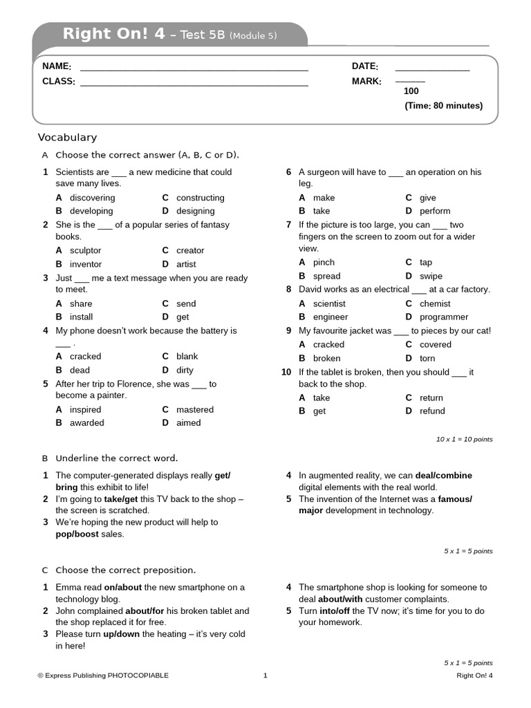 15 Right On 4 - SERB - Test 5B - Mod 5 | PDF | Robot | Robotics