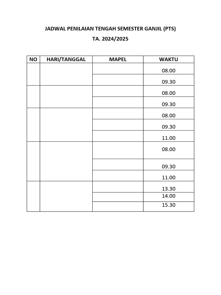 Jadwal Penilaian Tengah Semester Ganjil | PDF