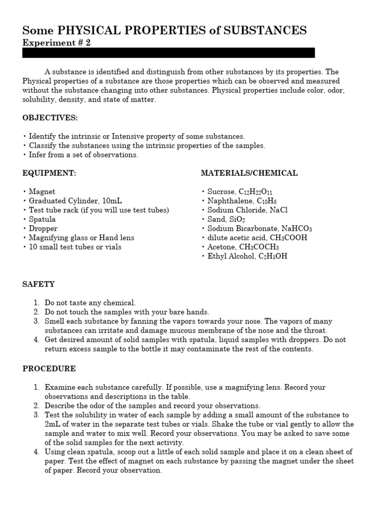 Identifying Substances by Physical Properties | PDF | Chemical ...