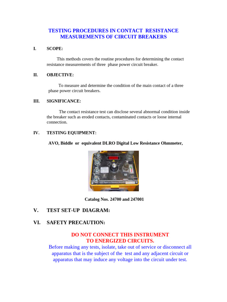 Circuit Breaker Contact Resistance Testing | PDF | Switch | Electrical ...