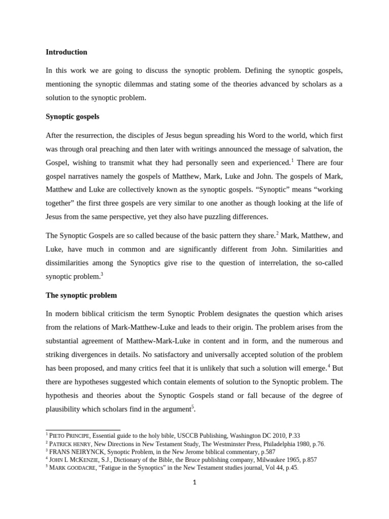synoptic problem | PDF | Gospel Of Matthew | Gospel Of Mark