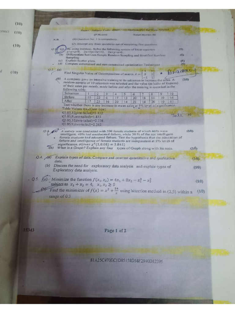 Mathamatics For Ai & ML Mumbai Univercity Paper 2 | PDF