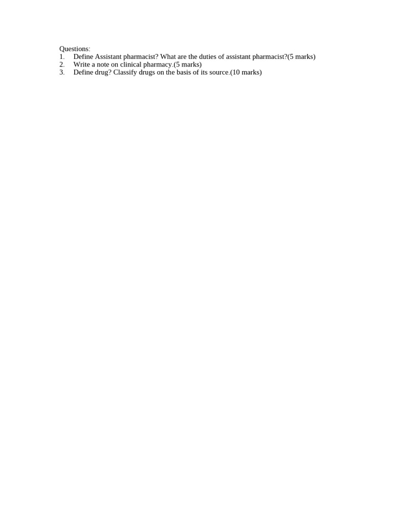 Pharmacy Exam Questions Overview | PDF