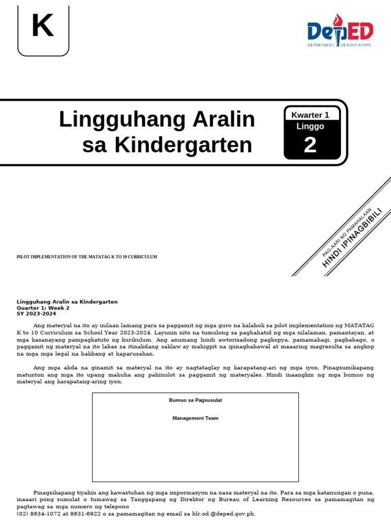 LE Kindergarten Q1 Week2 | PDF