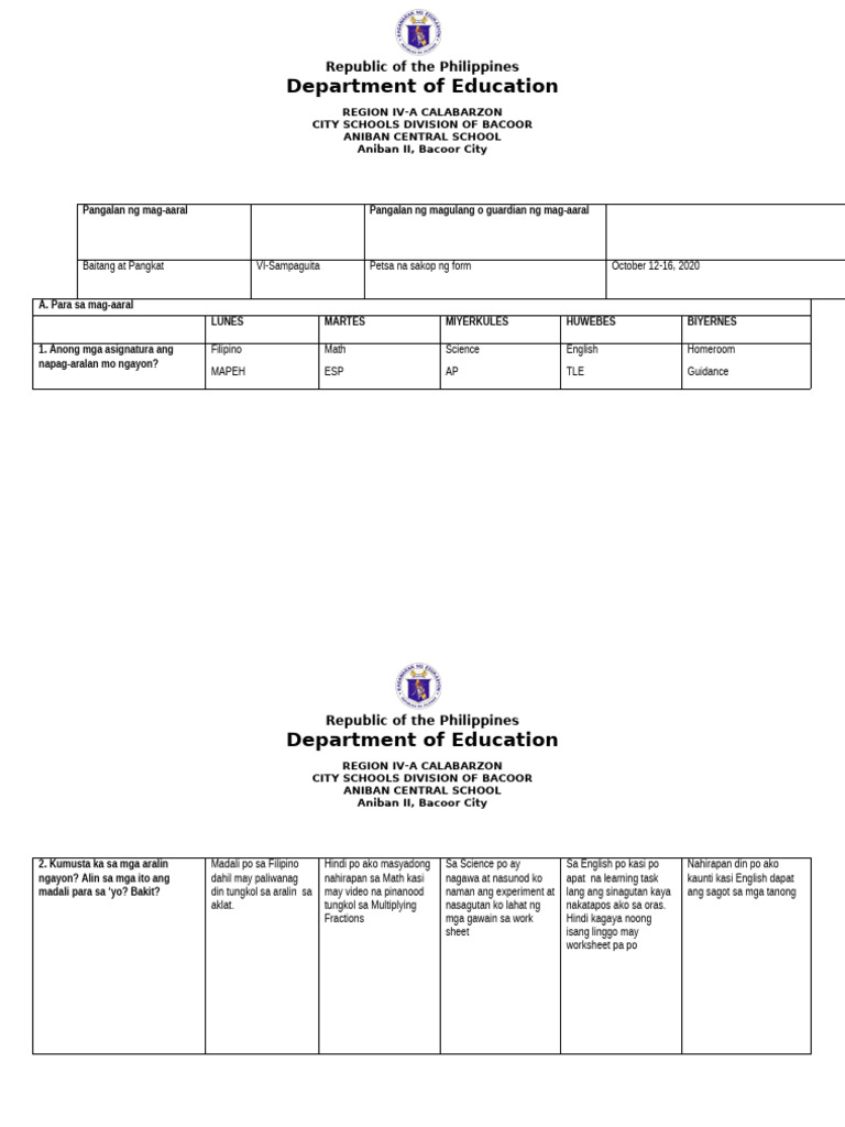 Self-Monitoring Form Template and Sample | PDF