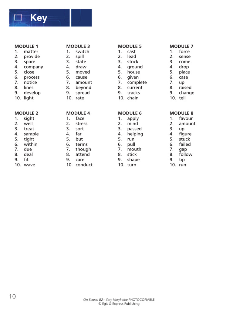 1 On Screen B2plus-Sety-Leksykalne-Klucz | PDF