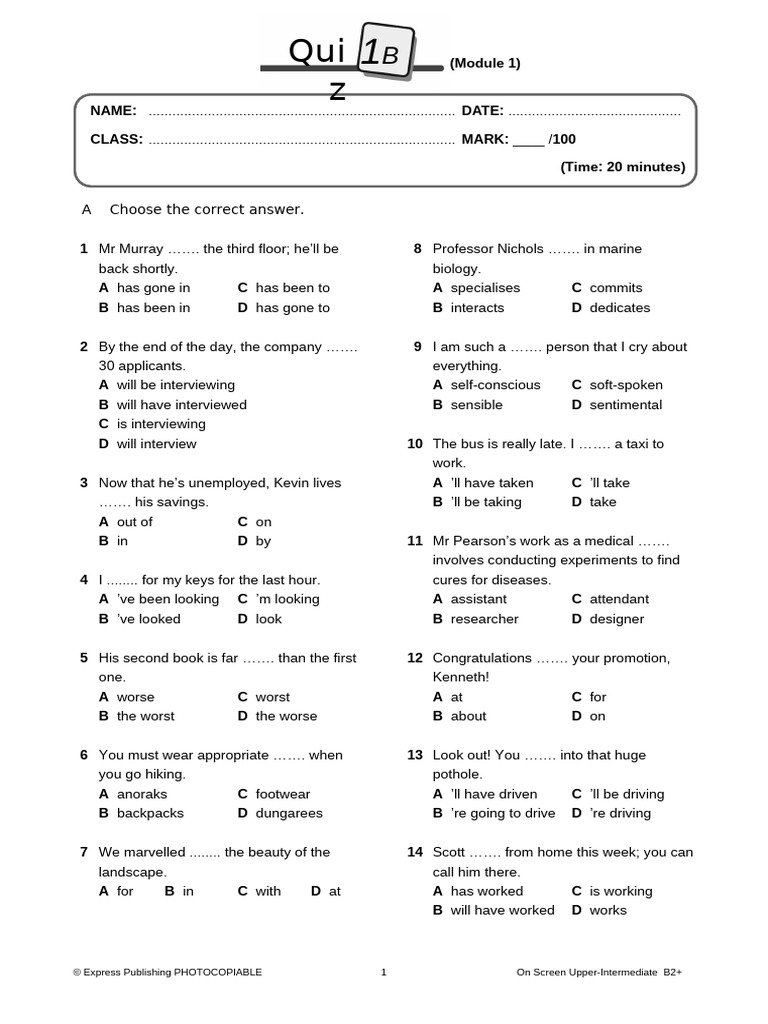1 On Screen Upper Quiz 1b | PDF