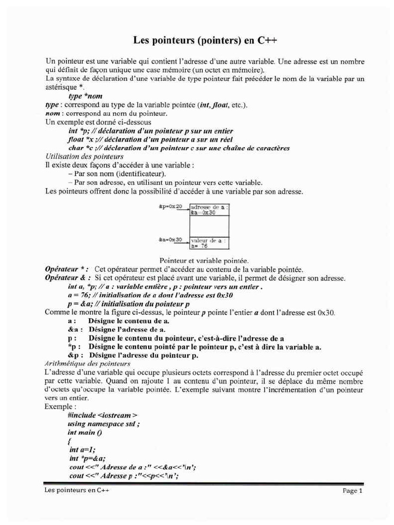 Pointeurs en C++ | PDF