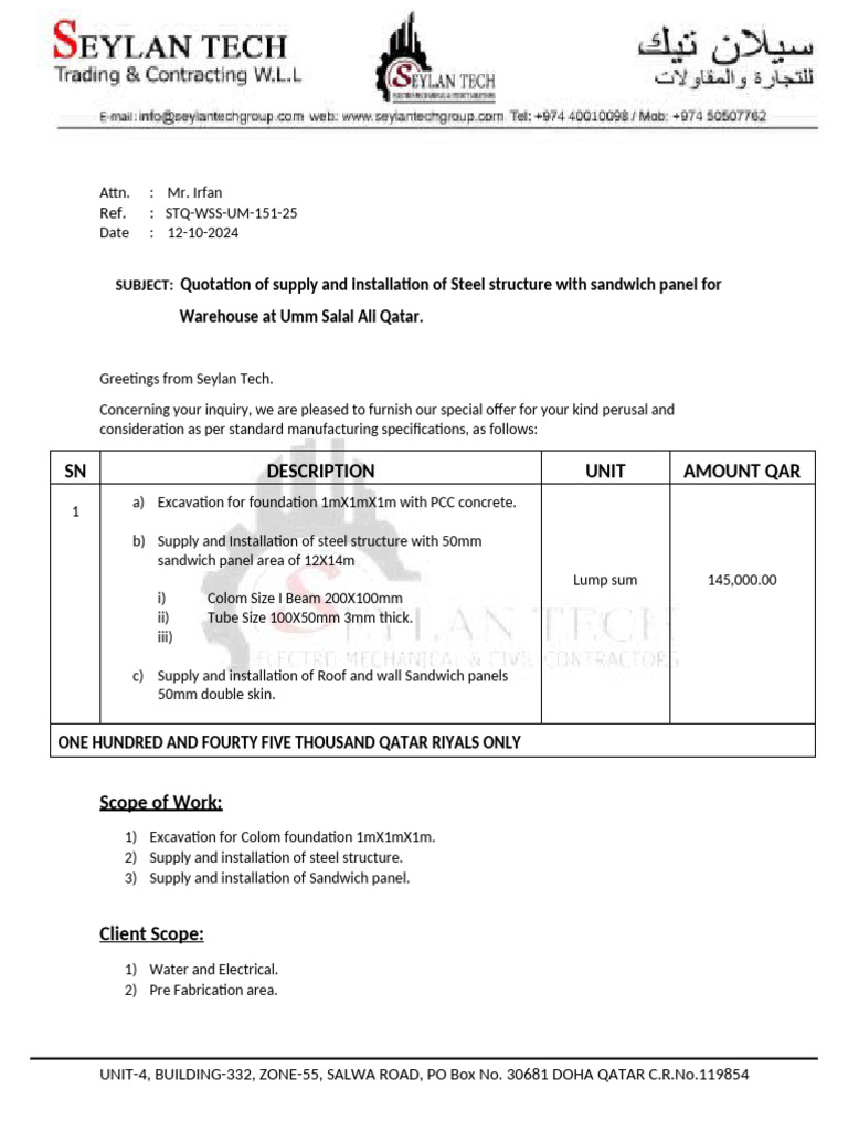 Quotation For Warehouse | PDF | Home & Garden | Computers