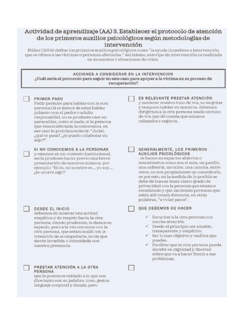 Construcción de Protocolo en Primeros Auxilios Psicológicos A Partir de Un Caso. GAA3-EV01 | PDF