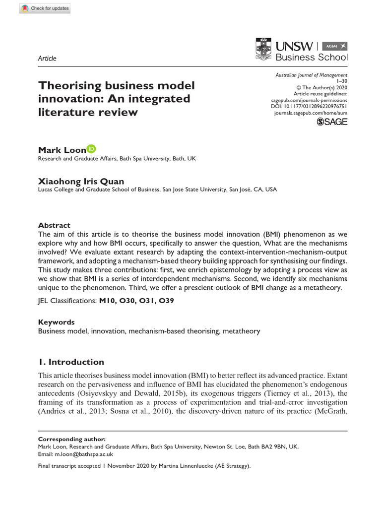 Theorising Business Model Innovation: An Integrated Literature Review ...