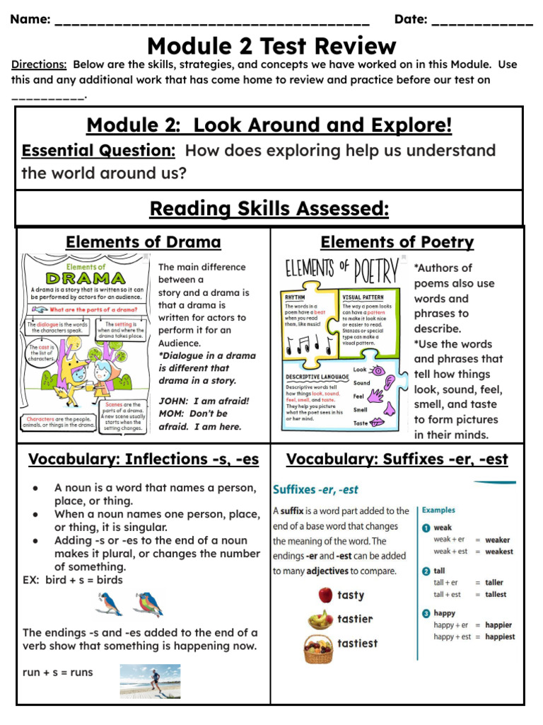 Module 2 Test Review: Module 2: Look Around and Explore! | PDF | Plural ...